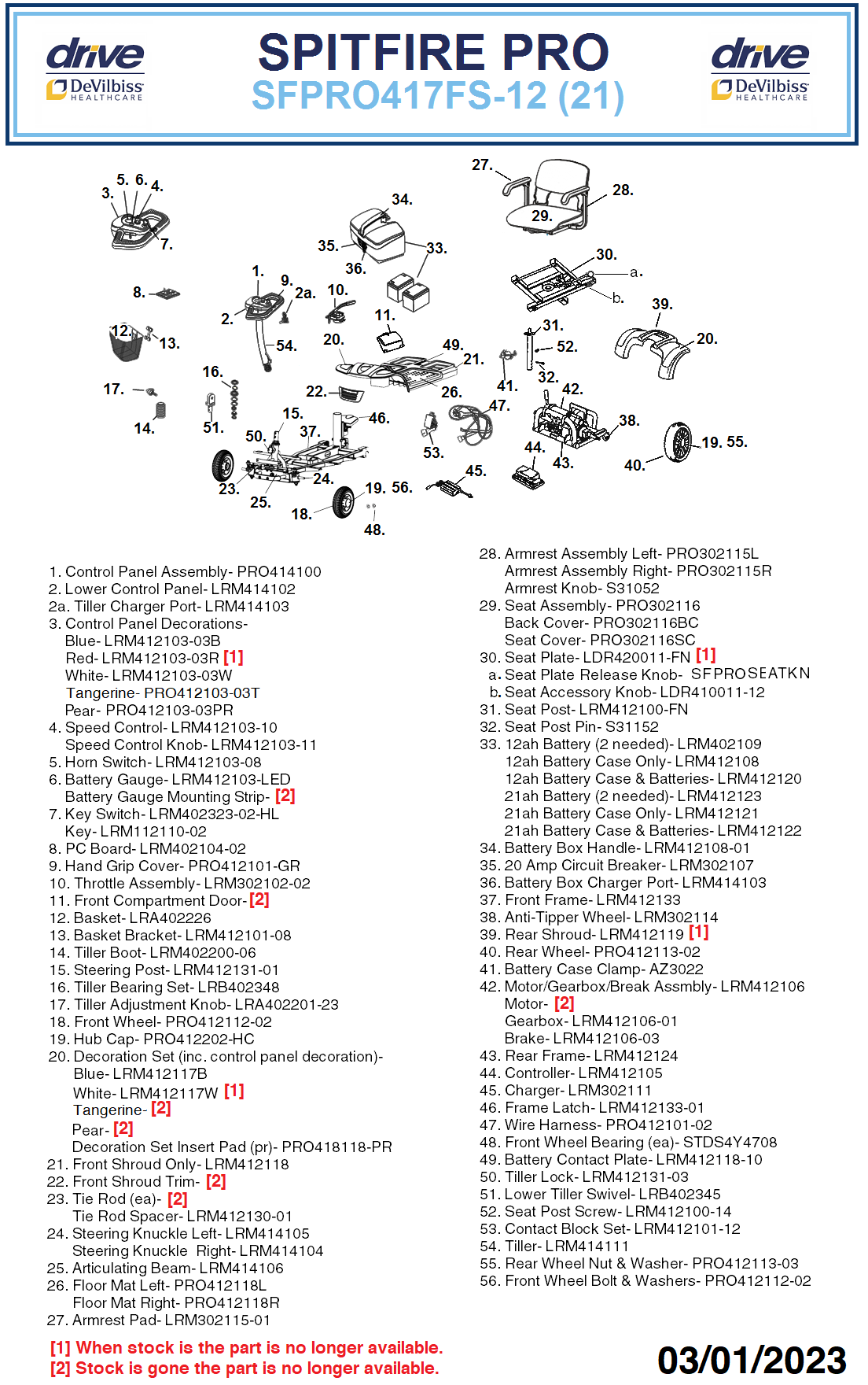 Drive Medical Spitfire Pro 4 scooter exploded parts diagram – Living ...